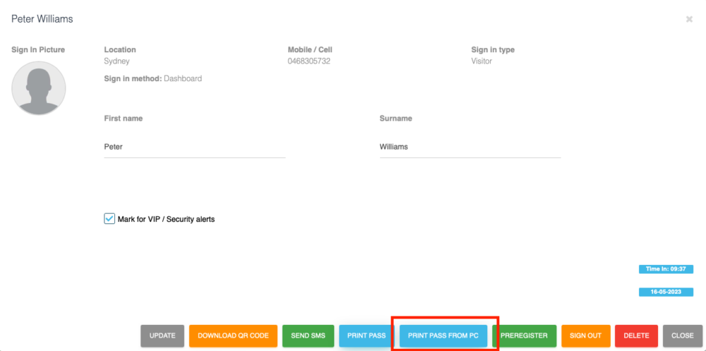 Print passes / badges from the dashboard – Visitor Management System ...