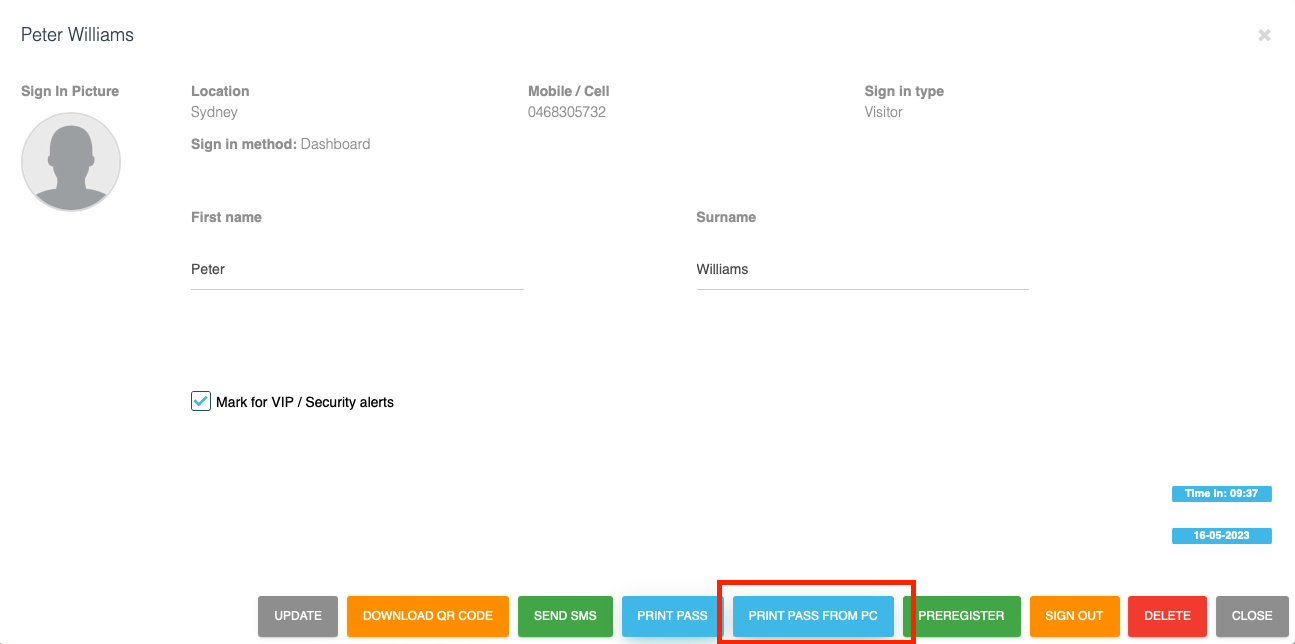 Print passes / badges from the dashboard – Visitor Management System ...
