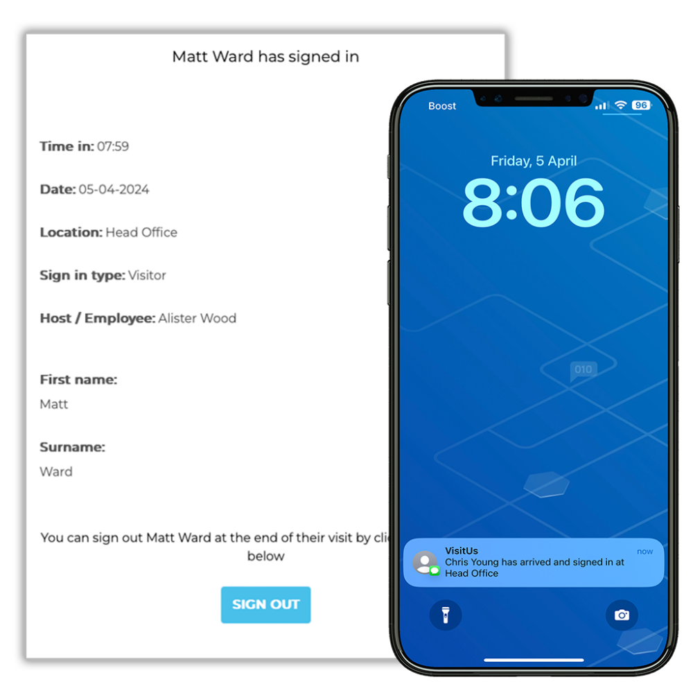 Instant notifications | VisitUs Visitor Management System